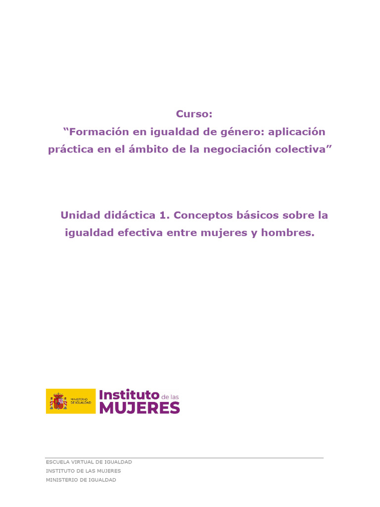 Unidad didáctica 1. Conceptos básicos sobre la igualdad efectiva entre mujeres y hombres. | PDF ...