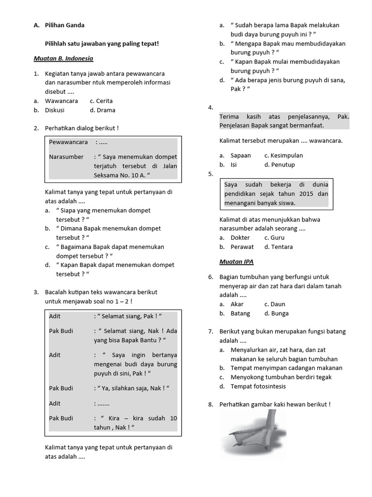 Mid Naskah 3 (Tema 3) Kelas Iv A-B 2022 | PDF