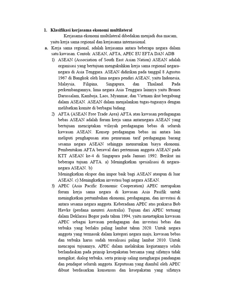 Klasifikasi Kerjasama Ekonomi Multilateral | PDF