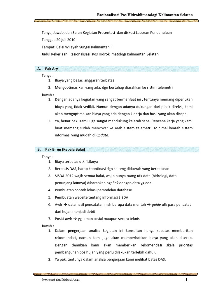 Tanya-Jawab Presentasi Lapdal | PDF