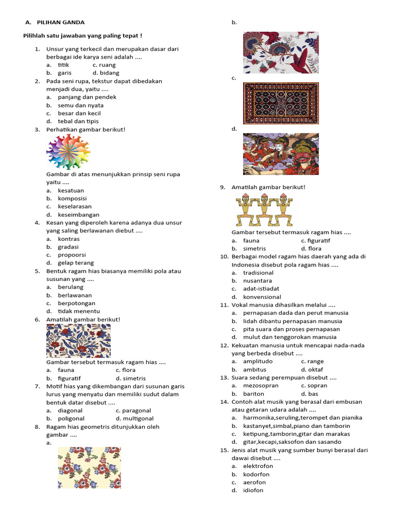 Soal Mid Kumer SBDP Sem.1 Kelas 5 | PDF | Seni