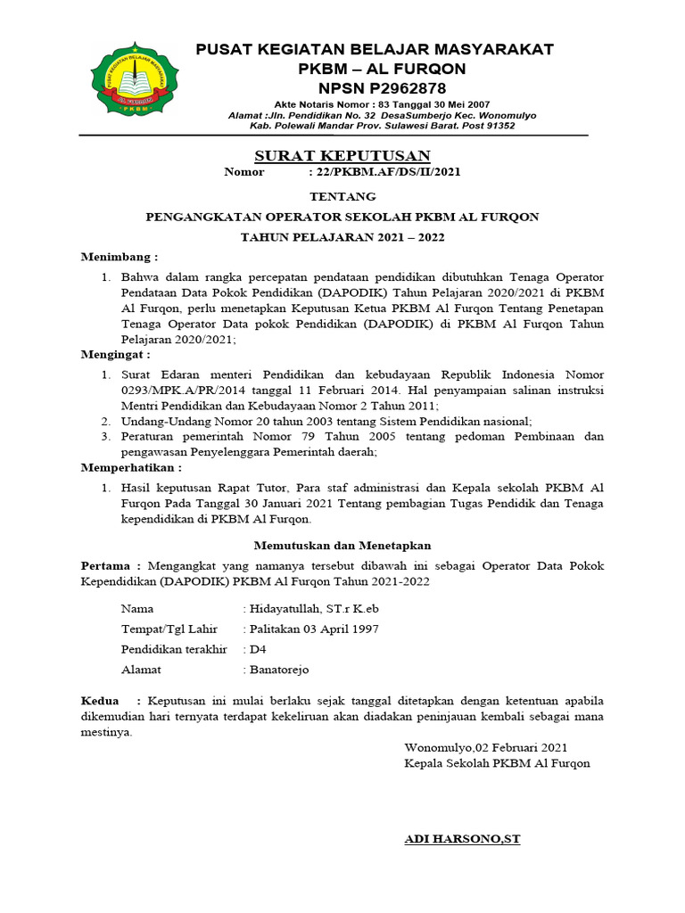 Surat Tugas Operator Pdf