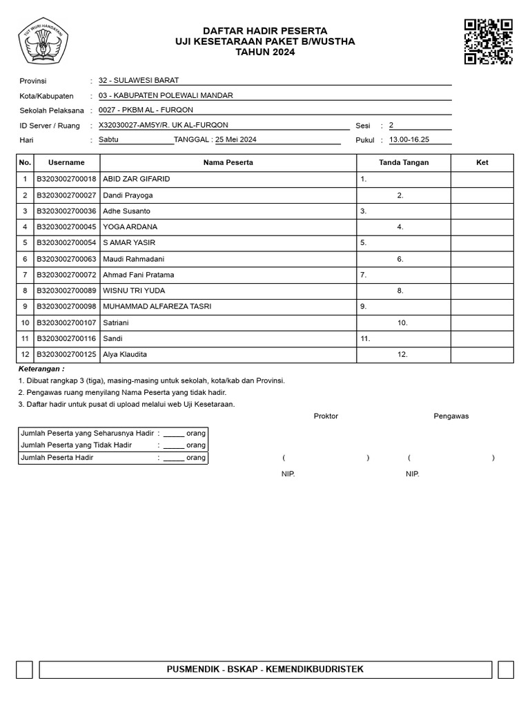 Pendataan Uji Kesetaraan - Tahun 2024 | PDF