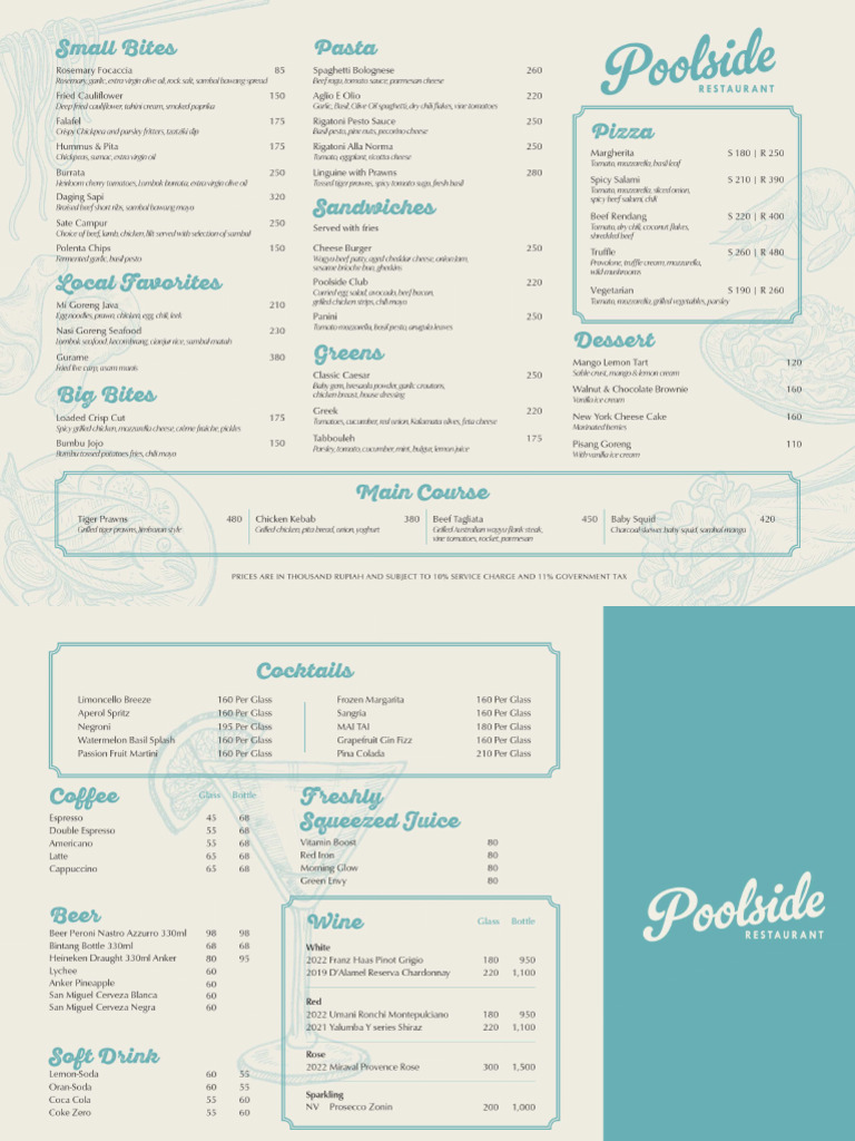 Poolside Restaurant Menu | PDF