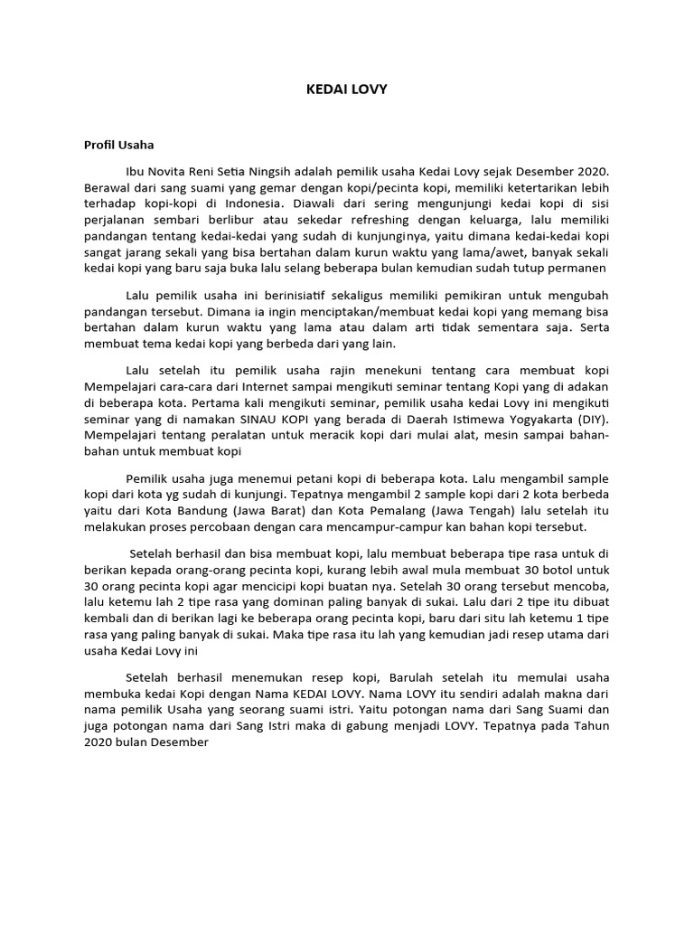 Kedai Lovy: Kopi Berkualitas dan Inovasi | PDF