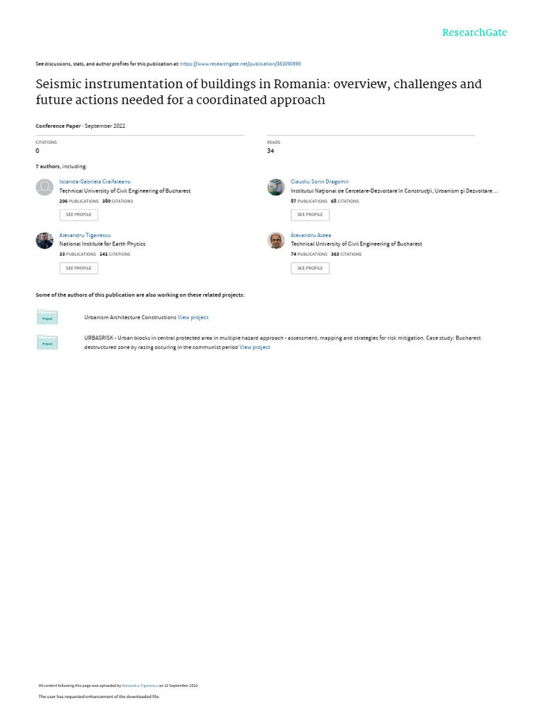 Seismic Instrumentation of Buildings in Romania Overview | PDF