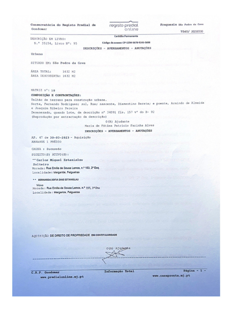 Conservatória Do Registo Predial de | PDF