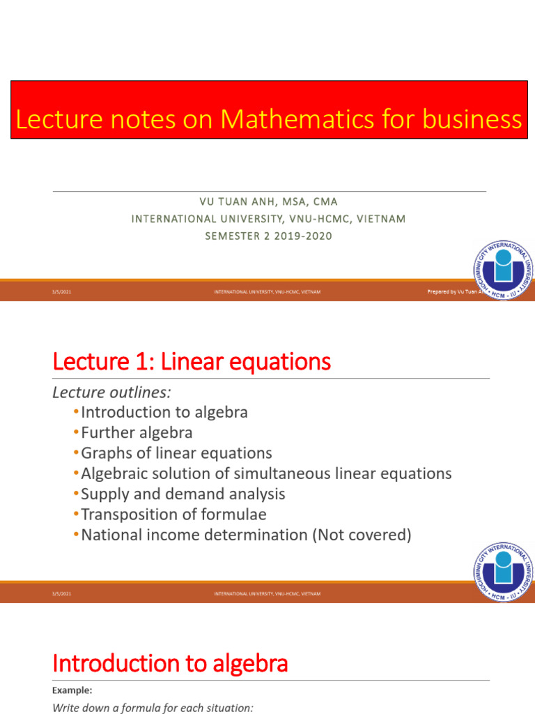 Lecture 01 - Linear and Non-Linear Equations W1 | PDF | Supply (Economics) | Demand