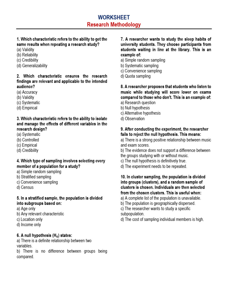 RM Worksheet | PDF | Sampling (Statistics) | Hypothesis RM Worksheet | PDF | Sampling (Statistics) | Hypothesis