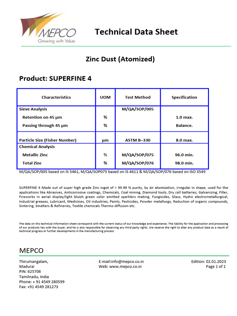 Superfine 4 | PDF | Zinc | Materials Science