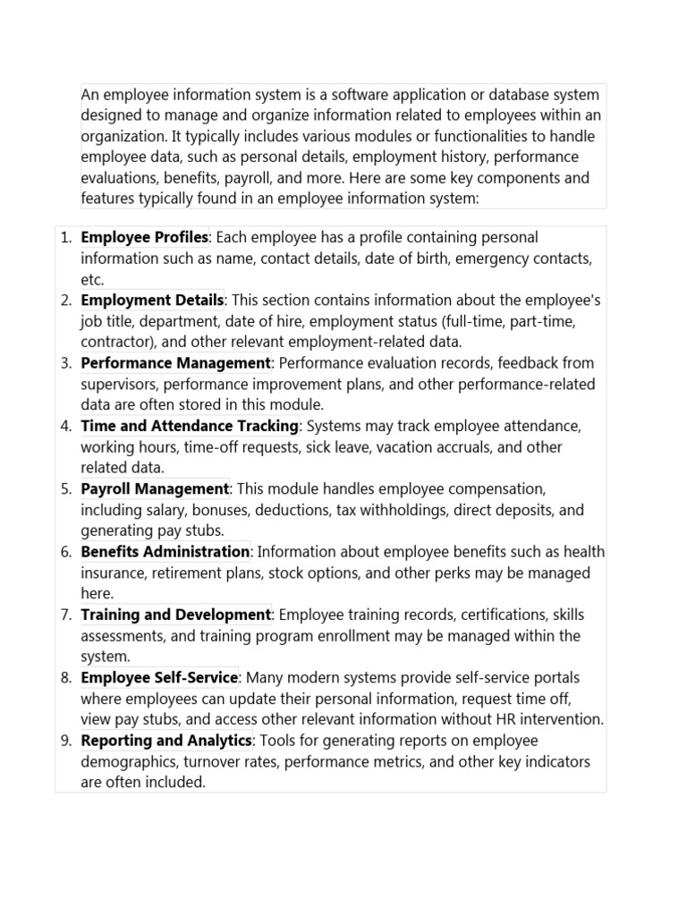 Employees Information System | PDF | Employee Relations | Computing