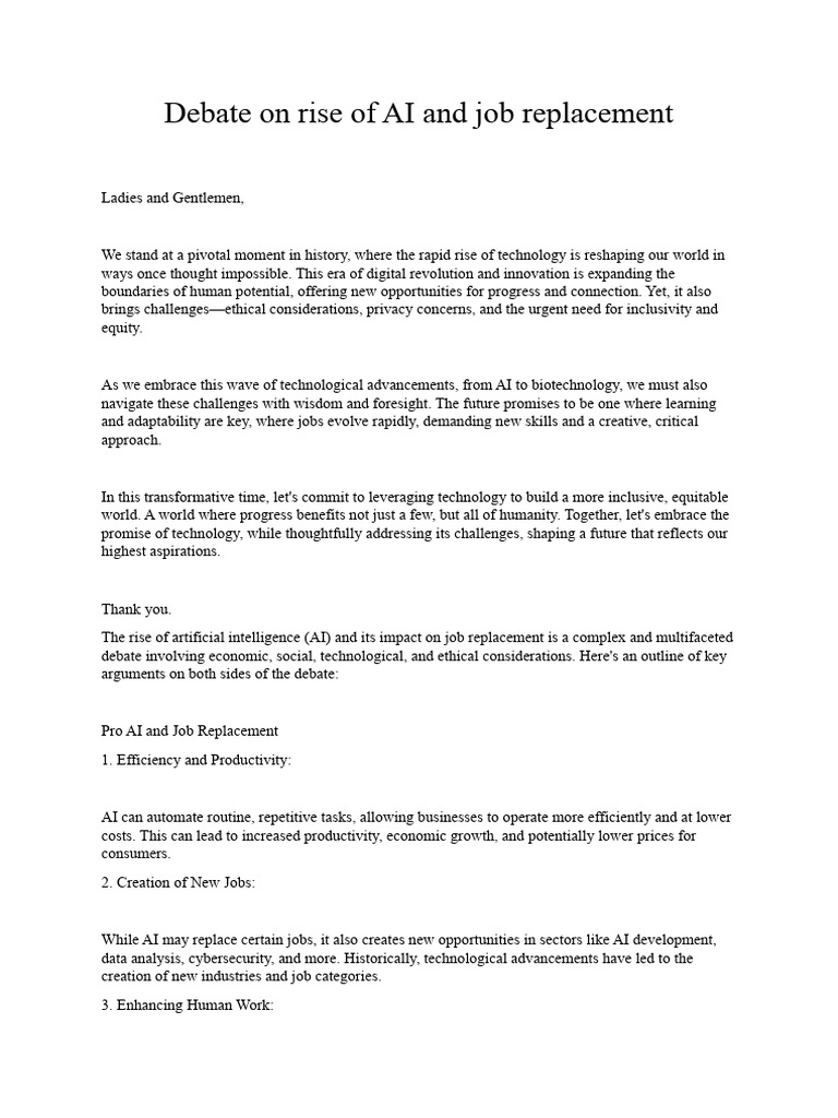 Debate on rise of AI and job replacement | PDF | Artificial ...