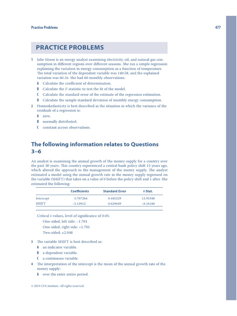 Practice Questions - Quantitative - Reading 7 | PDF | Errors And Residuals | Linear Regression