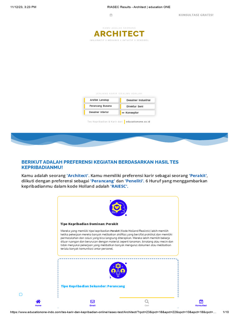 RIASEC Results - Architect - Education ONE | PDF