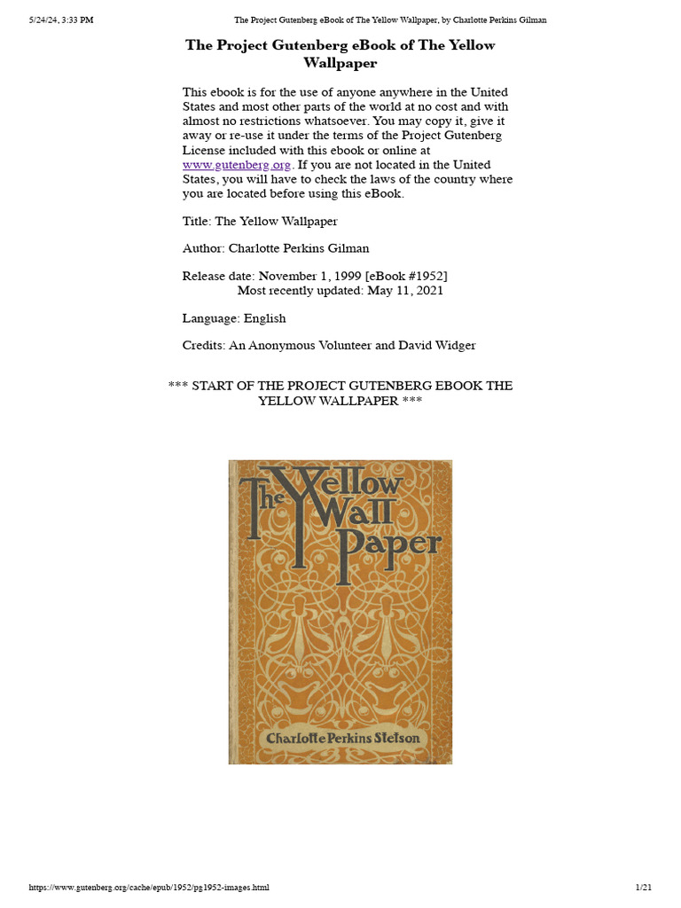 The Project Gutenberg Ebook of The Yellow Wallpaper, by Charlotte ...