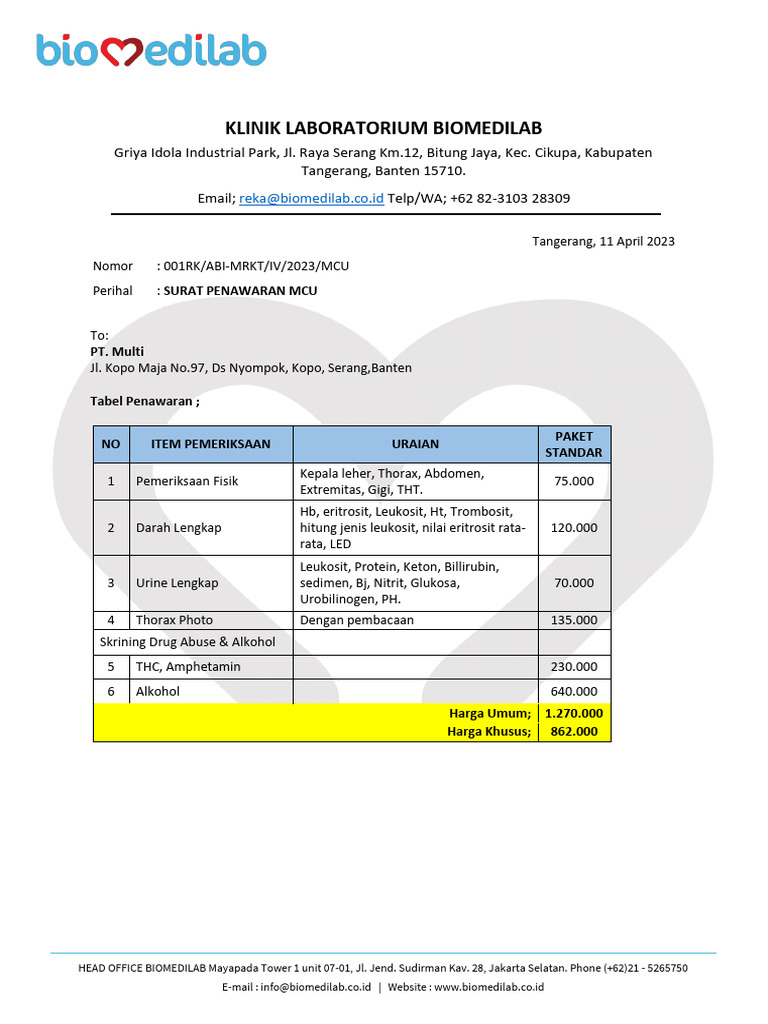 Surat Penawaran Harga Paket Mcu Pt. Multi Kabel | PDF