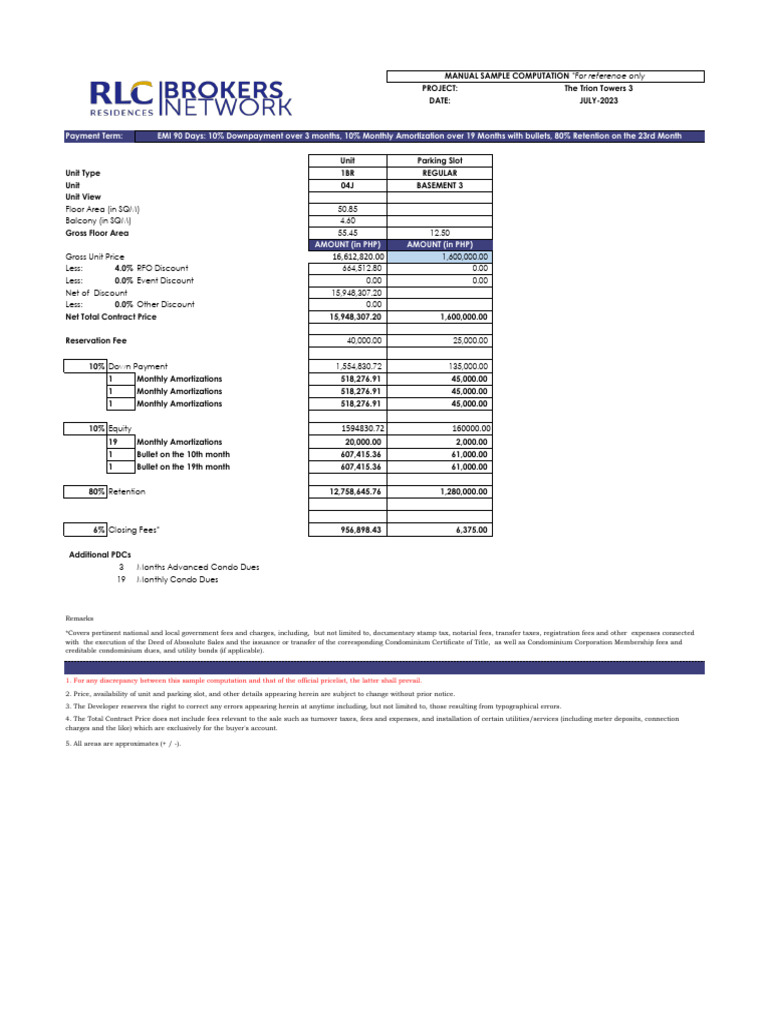 Trion Towers 3 Payment Breakdown Guide | PDF | Condominium | Fee