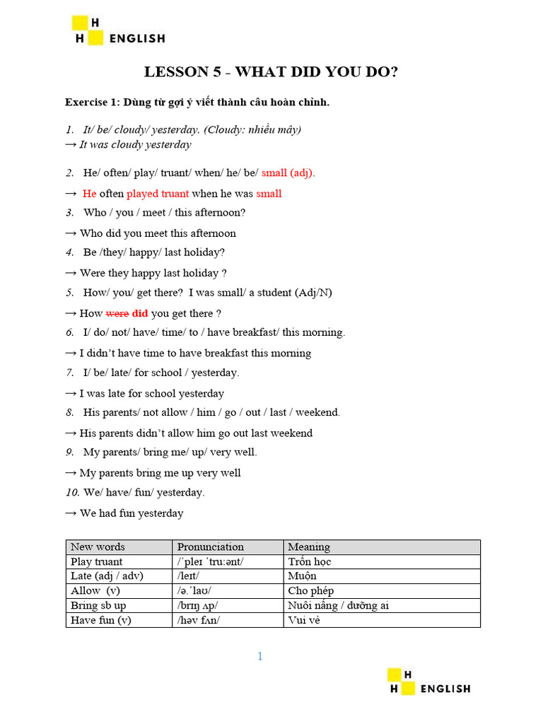 Lesson 5 - Homework With Vocabulary | PDF
