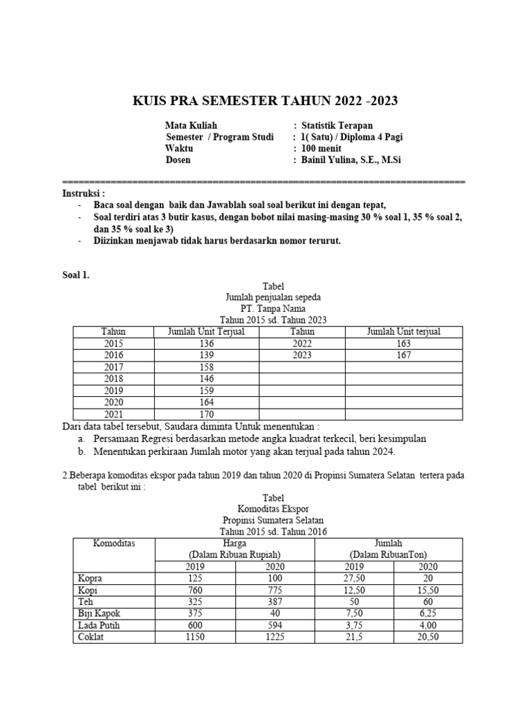 Kuis Pra Uas Statistik 2024 | PDF