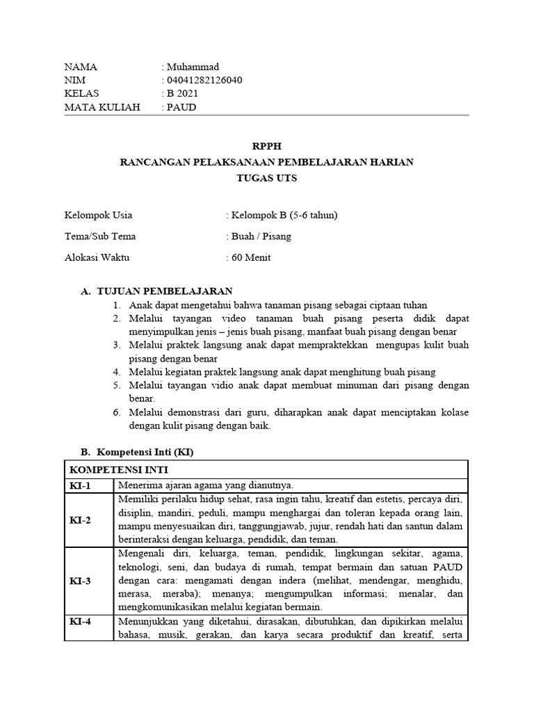 RPPH Paud Uts M | PDF