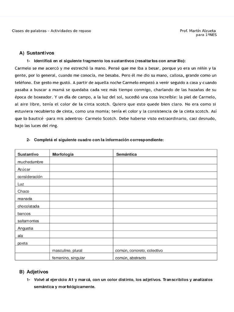 Sustantivos + Adjetivos + Clasificacion Sustantivos | PDF