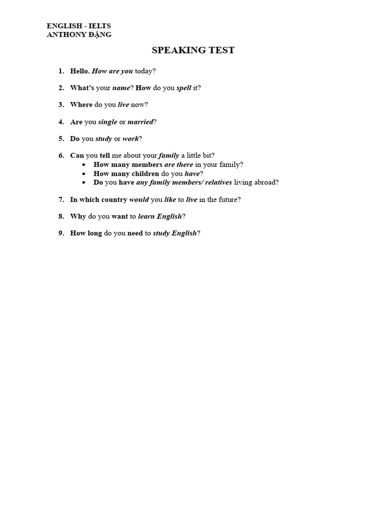 IELTS Speaking Test Sample Questions | PDF | Wellness
