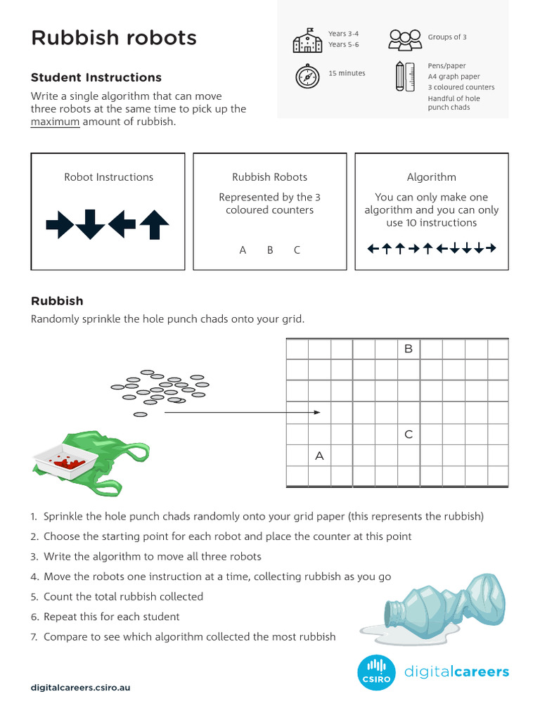 AlgorithmWorksheets RubbishRobots | PDF | Algorithms | Applied Mathematics