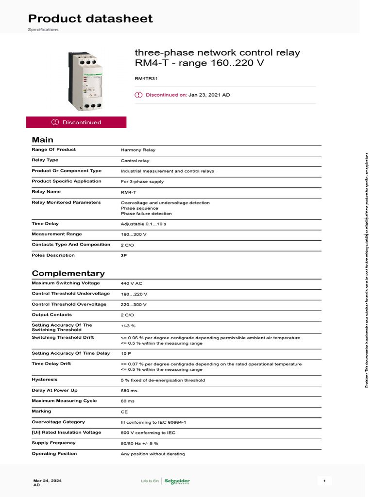 RM4-T 3-Phase Control Relay Specs | PDF | Relay | Computer Engineering