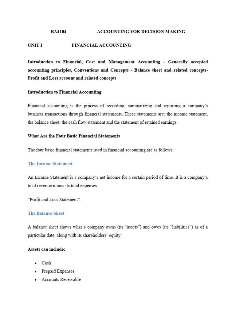 UNIT - 1 | PDF | Debits And Credits | Bookkeeping