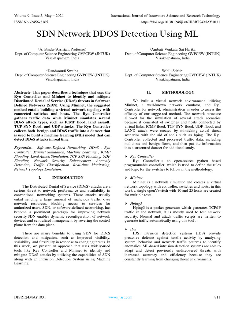 SDN Network DDOS Detection Using ML | PDF | Denial Of Service Attack | Computer Network