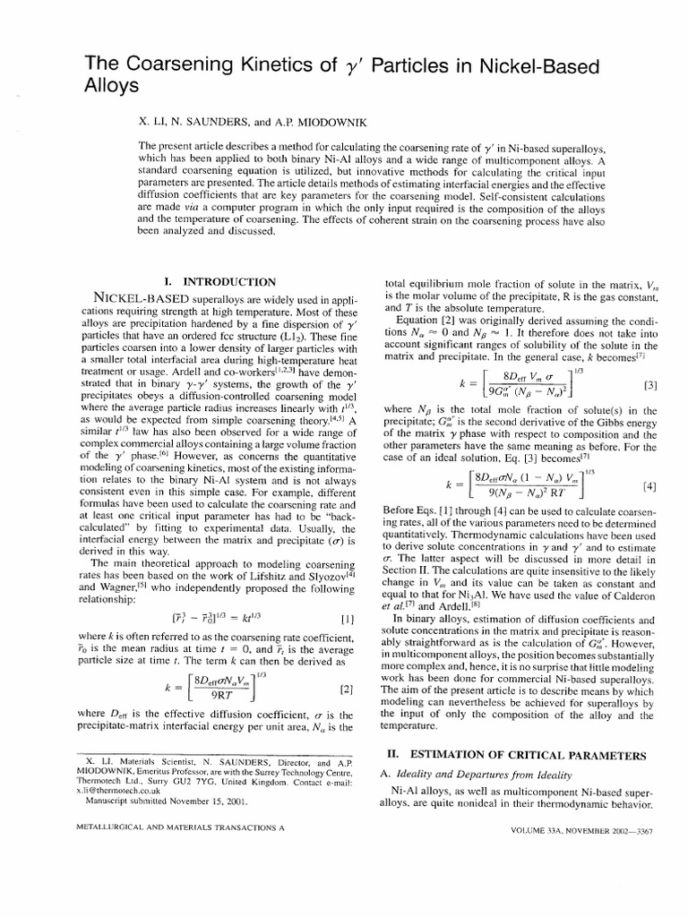The Coarsening Kinetics of Particles in Nickel-Based Alloys | PDF The Coarsening Kinetics of Particles in Nickel-Based Alloys | PDF