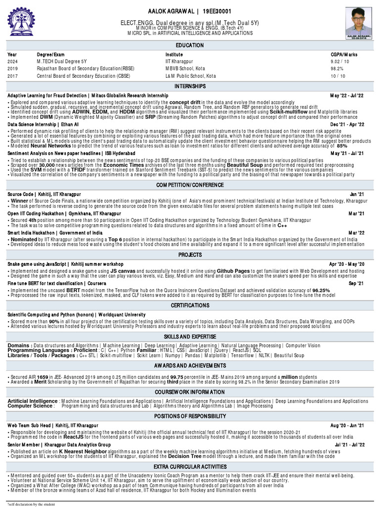 CV Aalok Agrawal | Download Free PDF | Machine Learning | Artificial Intelligence