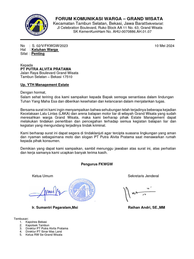 Surat Protes Ke Estate Mei 2024 | PDF