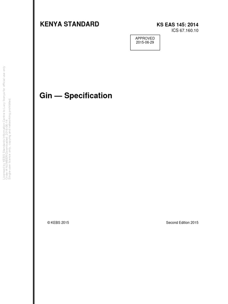 Food - Gin - Specification - KEN480 - EN - 1 - 1 | PDF | Ethanol | Gin
