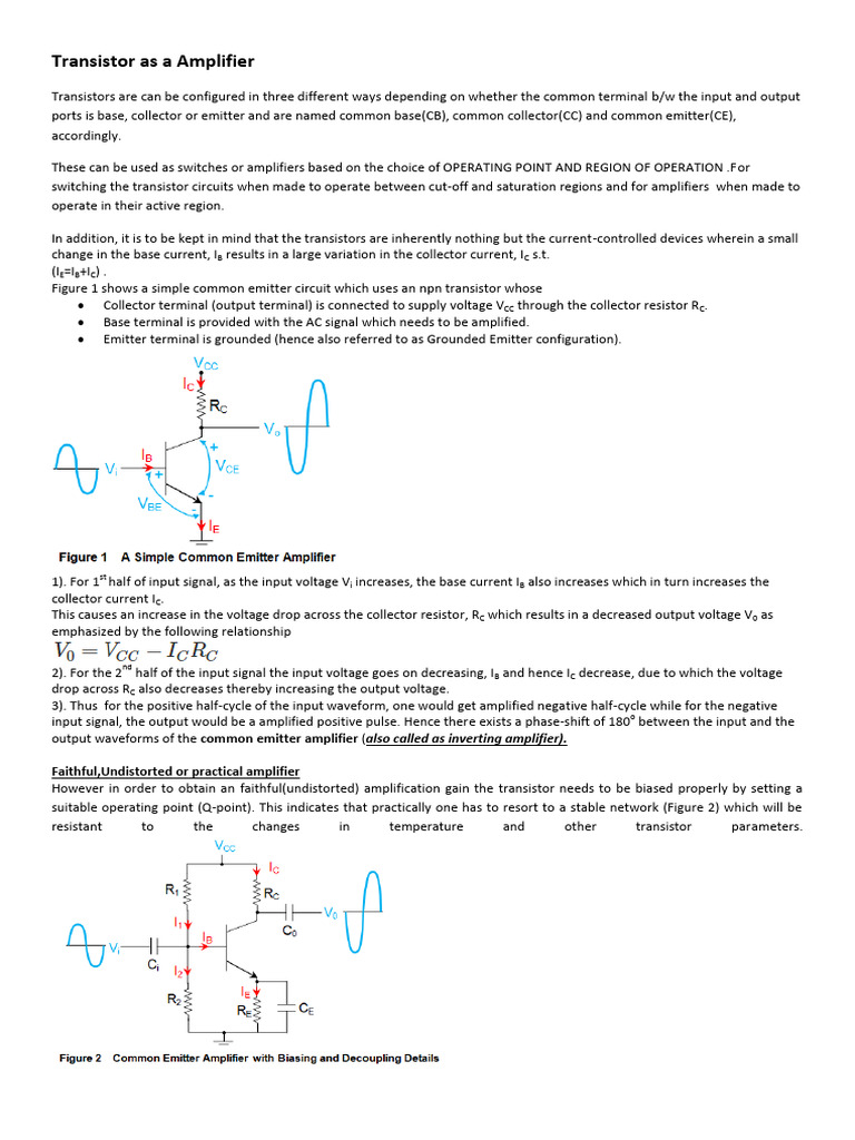 Transistor Amplifier Configurations Explained | PDF | Amplifier | Capacitor