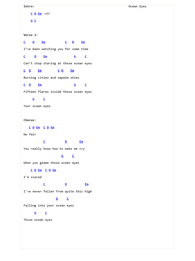 Ocean Eyes Lyrics | PDF | Song Structure | Songs
