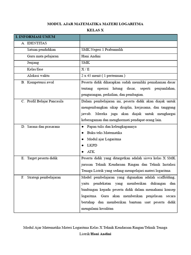 Modul Ajar Logaritma | PDF