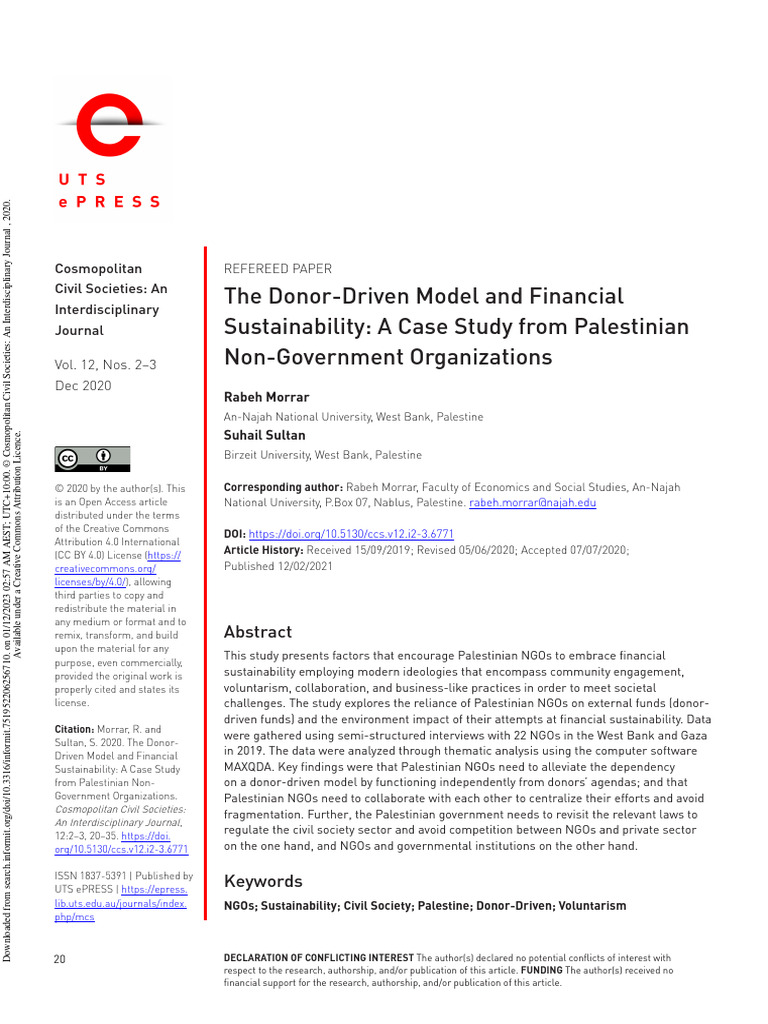 The Donor-Driven Model and Financial Sustainability - A Case Study From ...