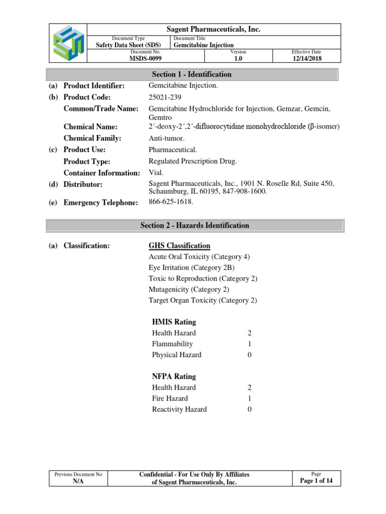Gemcikal INJ | PDF | Dangerous Goods | Occupational Safety And Health
