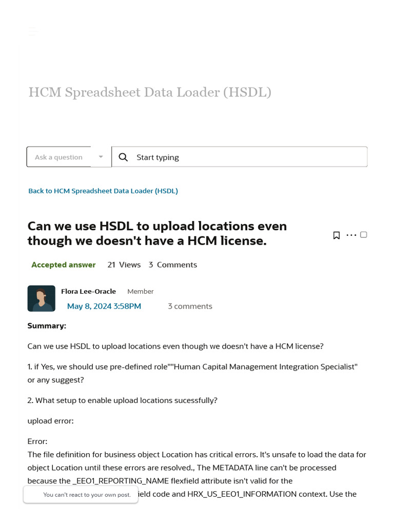 Can We Use HSDL To Upload Locations Even Though We Doesn't Have A HCM ...