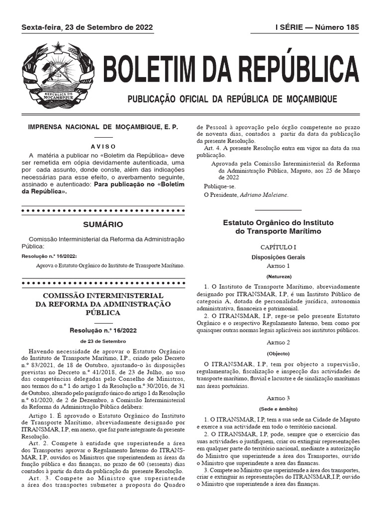 Estatuto Organico Do Itransmar, Ip 2 | PDF | Conselho de Segurança das ...