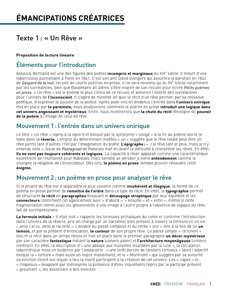 Texte 1 Un Reve Lecture Lineaire | PDF | Rêve | Poésie
