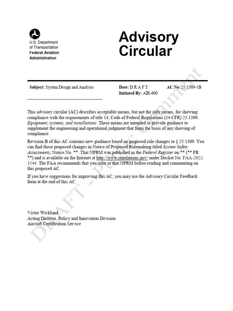 Draft Ac 25.1309-1B | PDF | Aviation | Systems Engineering