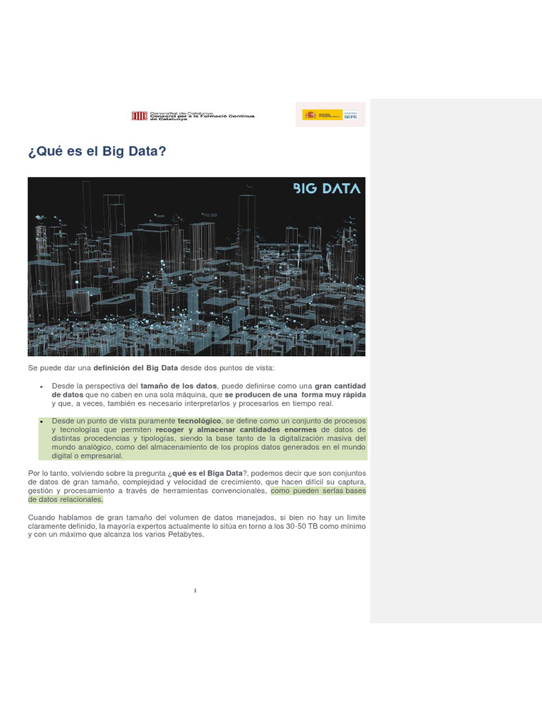 Definición y características del Big Data | PDF | Big Data | Comercio ...