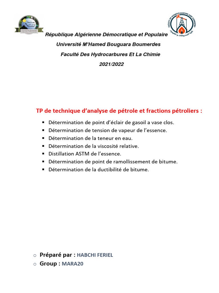 Point d'éclair et tension de vapeur pétrolière | PDF | Distillation ...