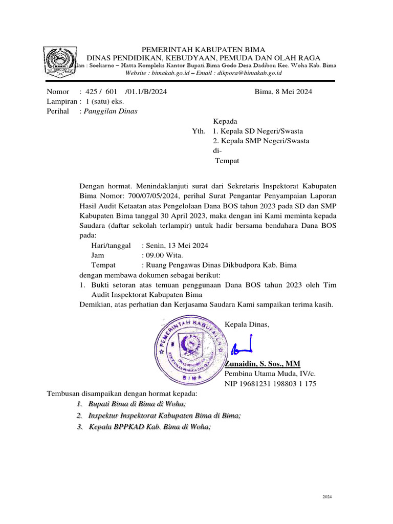 Surat Panggilan Dinas Temuan Inspektorat 2023 | PDF