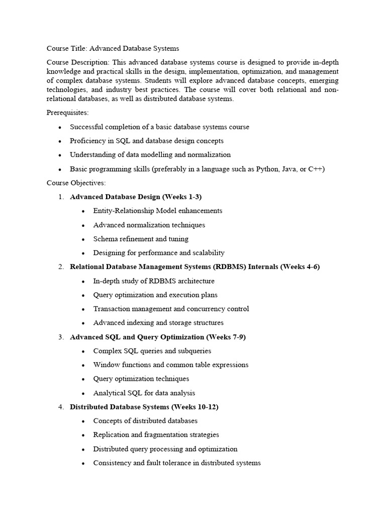 Advanced Database Systems | PDF | Relational Database | Databases Advanced Database Systems | PDF | Relational Database | Databases