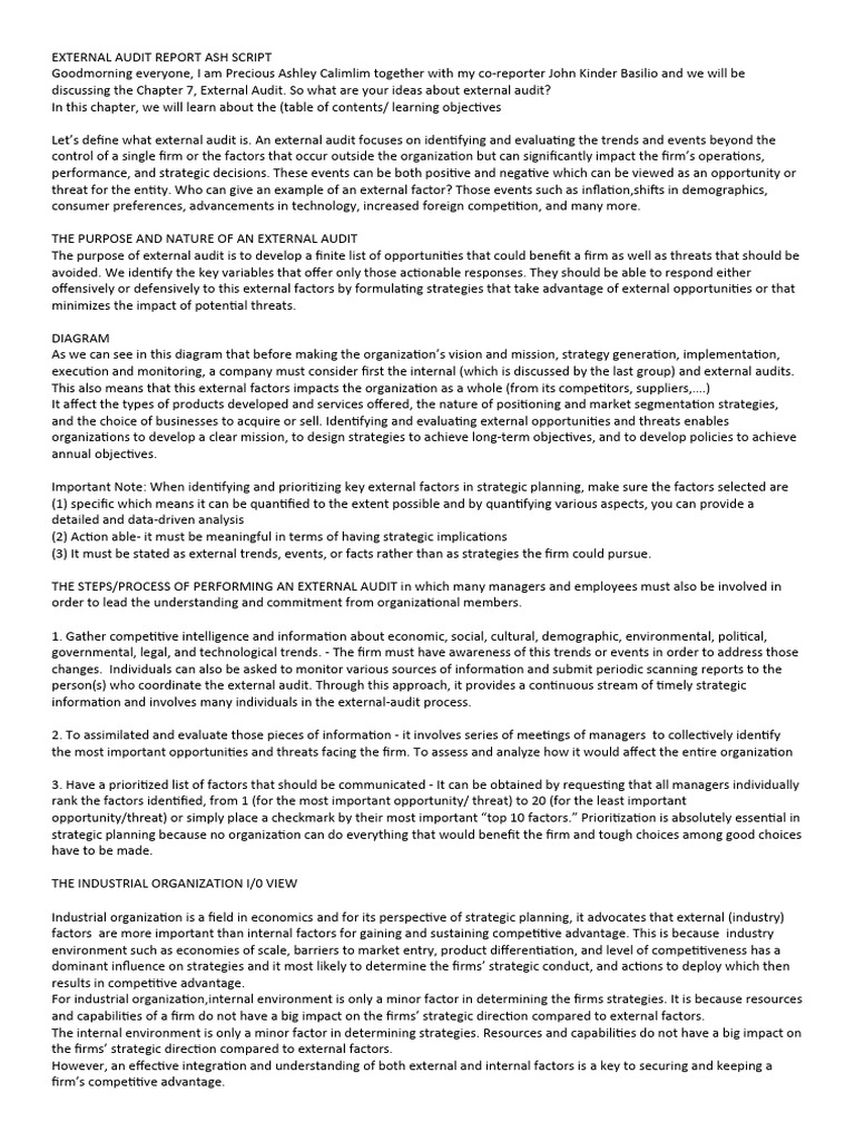 External Audit Report | Download Free PDF | Strategic Management ...
