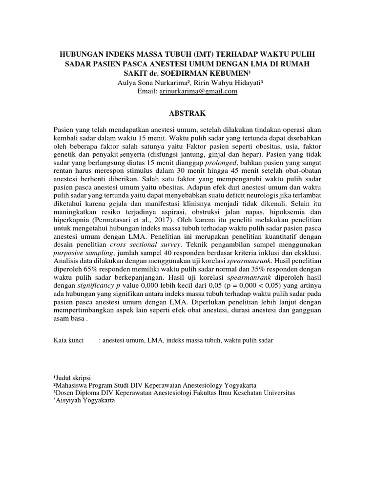 IMT dan Waktu Pulih Sadar Pasien Anestesi | PDF | Pengembangan Diri ...
