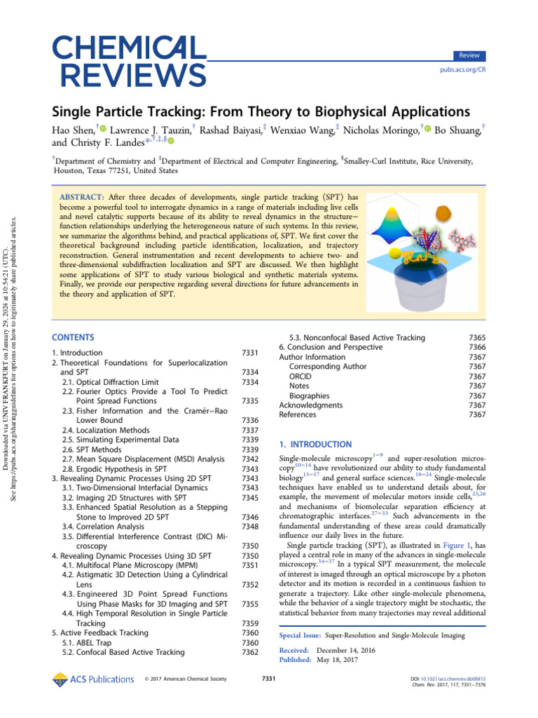Shen Et Al 2017 Single Particle Tracking From Theory To Biophysical Applications Pdf Charge